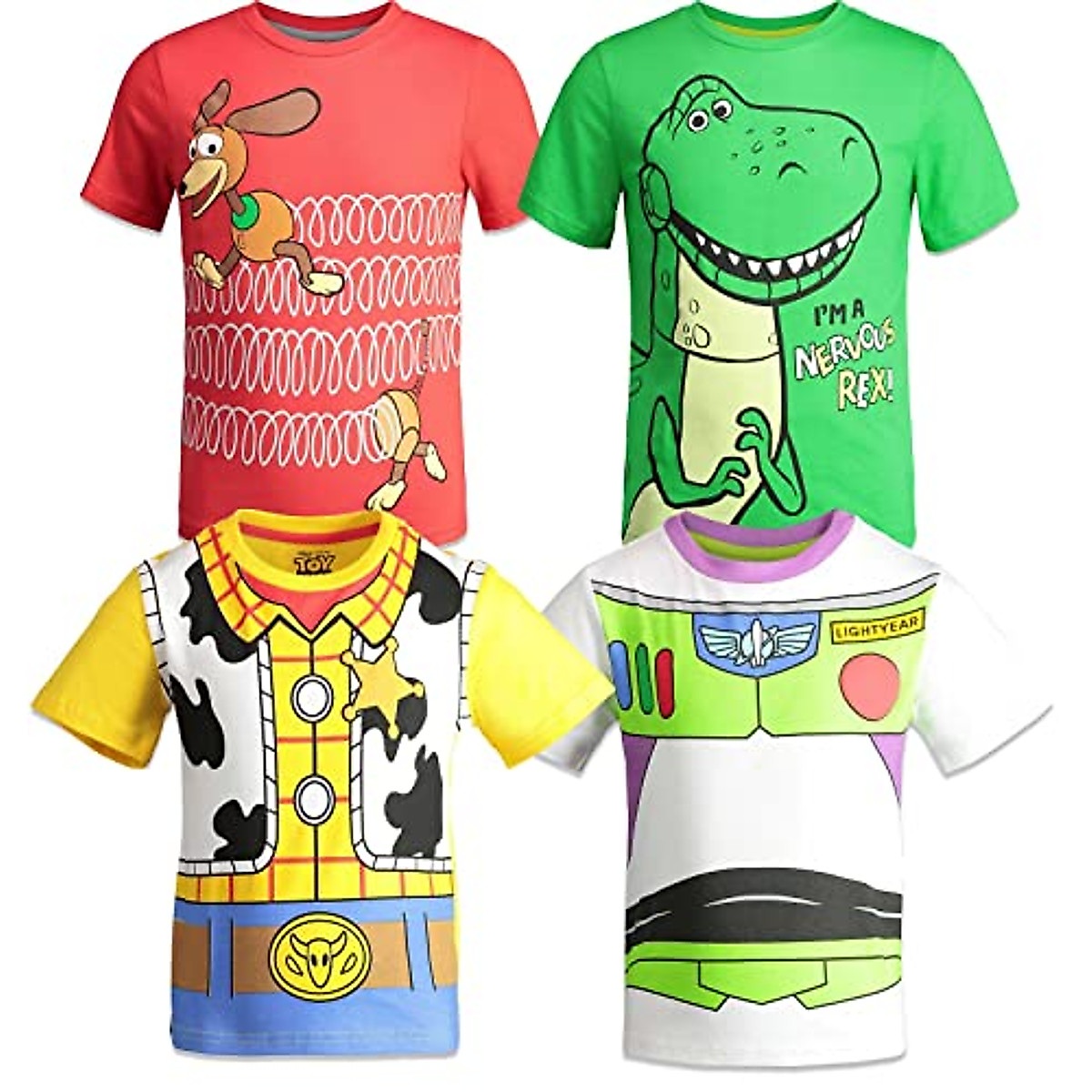 Disney Pixar Toy Story Buzz Lightyear Woody Rex Slinky Dog Infant Baby Boys 4 Pack T-Shirts Multi 18 Months