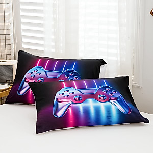 Boys Gamer Bedding Set Twin Size,Kids Girls Gaming Comforter Cover Gamer Decor Duvet Cover for Teens Youth Modern Gradient Gamepad Bedspread Cover with 1 Pillowcase,Soft Neon Games Bedding Collection