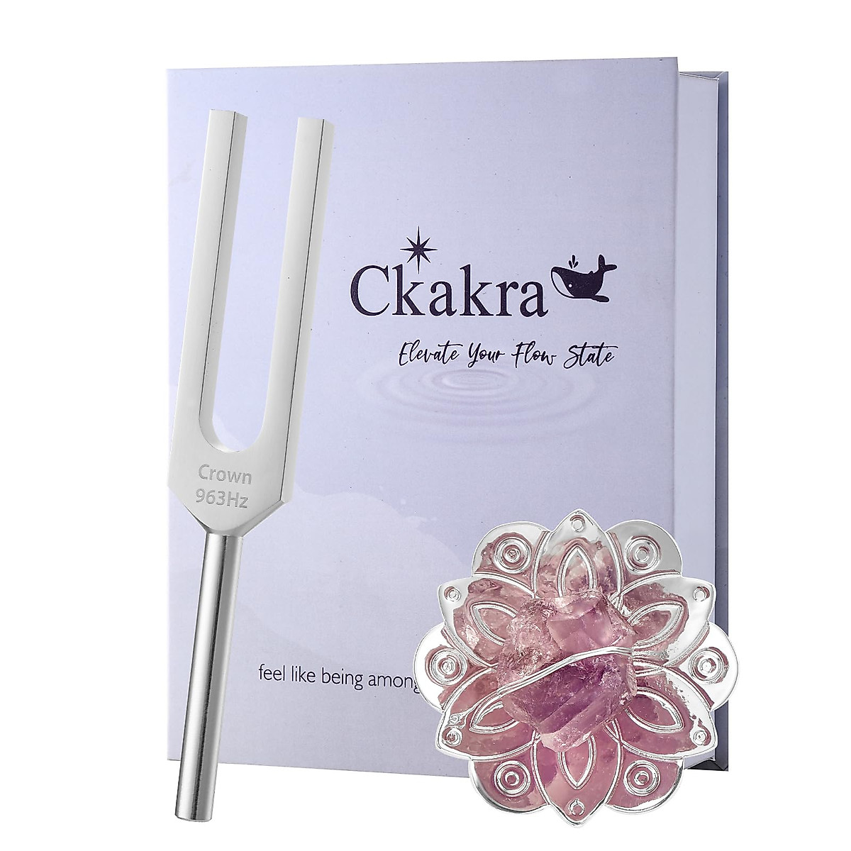 Ckakra Tuning Fork with Crystal Kit,Solfeggio Energy Tuners,963hz Crown Chakra,Sound Healing With Amethyst Kit,Meditation Accessories,Stress Relief Gifts for Women,Shiny Silver