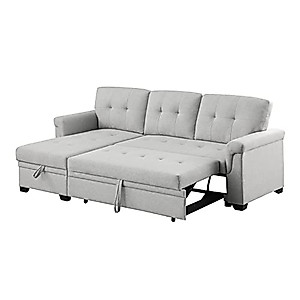 Lilola Home Hunter Light Gray Linen Reversible Sleeper Sectional Sofa with Storage Chaise