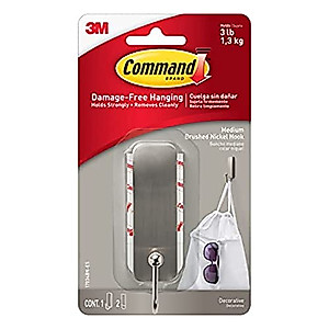 Command Brushed Nickel Decorative Hook with 2 Strips, Medium, ys/m, Metal