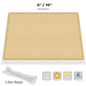 Sun Shades Outdoor Shade Sails Water Permeable & 95% Rectangle UV Block Shade Sail Patio Shades for Outside Shade Cloth for Gardens Back Yard Backyard ​Patio (6.5ft x 10ft, Beige)