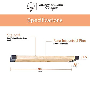 Willow & Grace Wooden Rustic Farmhouse Easily Mounted Floating Wall Shelves for Home Living Rooms and Bedrooms, Natural, 36 Inch, (Set of 2)