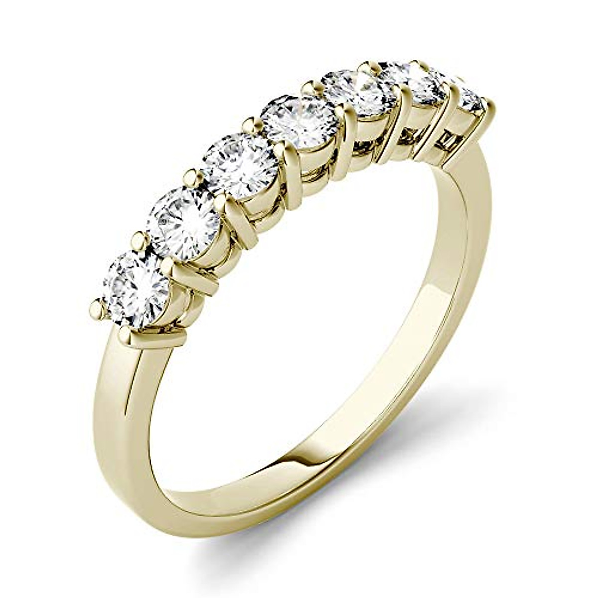 14K Yellow Gold 3.0mm Moissanite by Charles & Colvard Seven Stone Band- size 7 0.70cttw DEW
