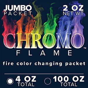 CHROMO FLAME Fire Color Changing Packets for Fire Pit, Campfire, Bonfire, Outdoor Fireplace | Magic, Rainbow, Colorful, Mystic Flames | 4 oz Total, 2-2 oz Jumbo Packets