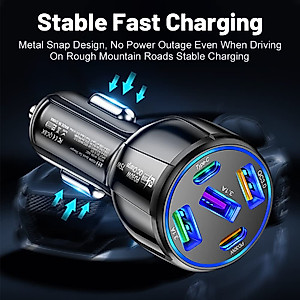 75W Ultra-Fast Car Charger, 30W/QC3.0/Type C 5-Port Smart Shunt 12 Volt Car Adapter Cigarette Lighter USB Charger Compatible with iPhone 14 Pro MAX/13,MacBook Pro,iPad Pro (3USB+2PDBlack)