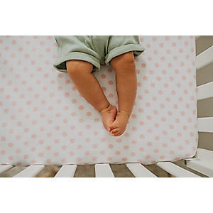 NODNAL CO. 3 Fitted Crib Sheets Pink Set for Baby Girl - 100% Oeko-TEX Cotton Nursery Bedding - Pink/White Chevron, Polka Dot, and Stripe - for Standard Baby or Toddler Crib Mattress 28”x52”x9” Sheet