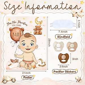 Faccito Pin The Pacifier Baby Shower Games Bear Baby Shower Decoration Include Brown Poster 24 Pacifier Stickers Blindfold Pin The Pacifier on Baby Game for Bear Baby Shower Birthday Party Supplies