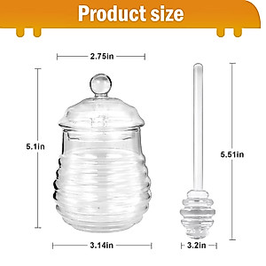 SlZKADY Honey Jar with Dipper and Lid,Glass Honey Pot Container Dispenser,Clear Glass Honey Container for Home Kitchen,Store Honey and Syrup,Easy to Clean