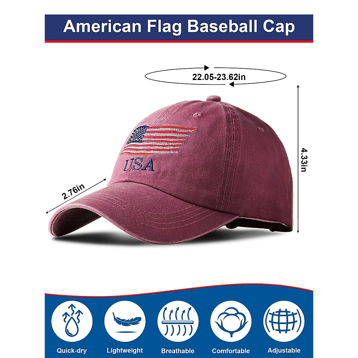 ROLVNHTV 4 Pieces USA Flag Hat American Patriotic Baseball Cap Tactical Hat for Men Adjustable Cotton Dad Hat Women Teens