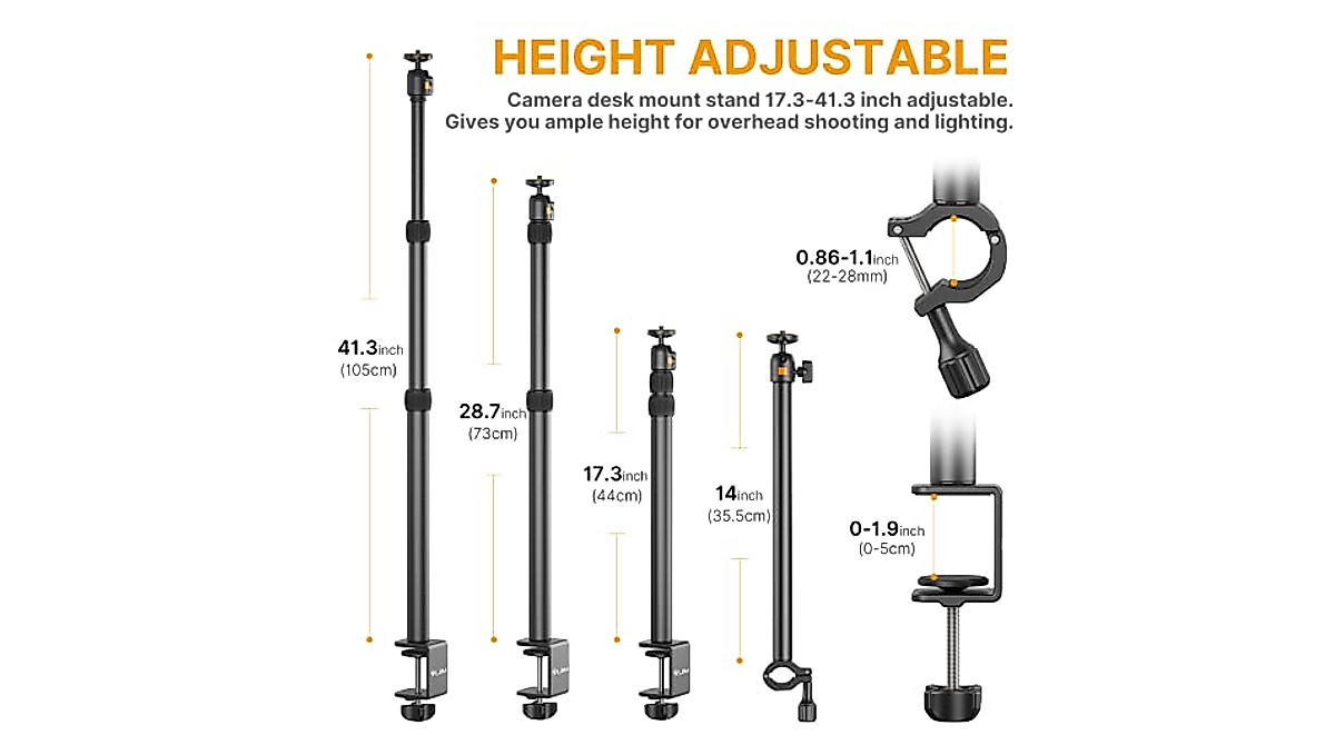 jusmo Camera Desk Mount with Arm & Phone Grip for Creators