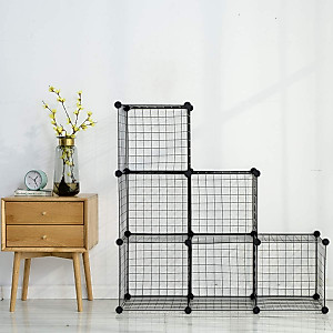 BRIAN & DANY Metal Wire Storage Cubes, DIY 9-Cube Closet Cabinet and Modular Shelving Grids, Wire Mesh Shelves and Rack, Black