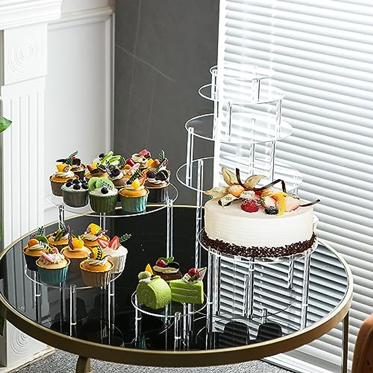 HeiMma 8 pcs Clear Acrylic Cake Stands, Round Cake Cupcake Stand for Dessert Table, Dessert Table Display Set, Buffet Risers for Display for Food, Size: 6” D,8” D,10” D,12” D