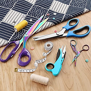 Asdirne Sewing Bundle, Sharp Stainless Steel Blade, Comfortable Handle, Include Fabric Scissors, Pinking Scissors, Embroidery Scissors, Thread Snips and Measuring Tape, 5 Pcs, Great Sewing Partners