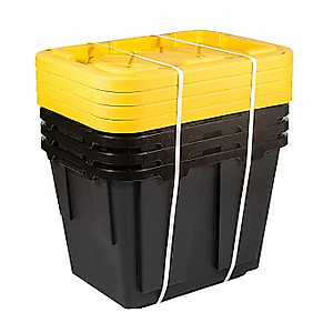 Generic (4 Pack) 12 Gallon / 45 Liter Stackable Storage Container With Lid - Black and Yellow Storage Tote - Storage Tote