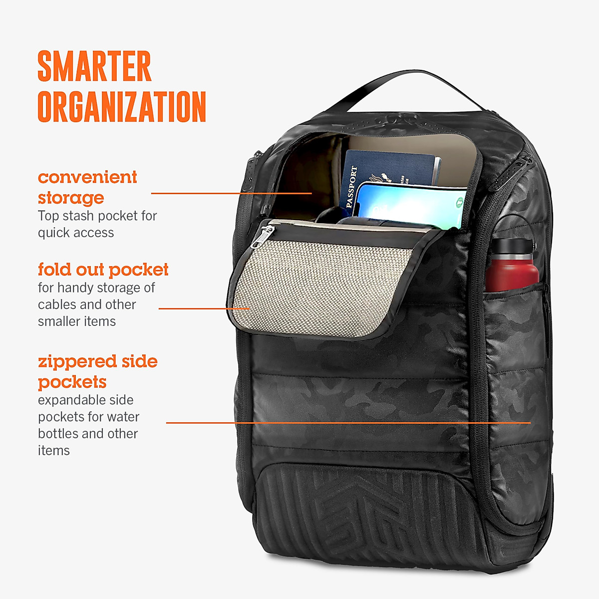 STM Dux 16L Premium Tech Backpack - Carry On Travel Laptop Backpack (Fits 15" Laptops) - Multi-Direction Cargo Access, Water Resistant & Luggage Passthrough - Black (stm-111-376P-01)