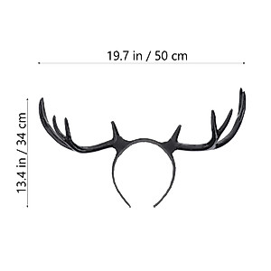 Lurrose Black Antler Headband Long Antler Ears Hairband Deer Horn Elk Headpiece for Holloween Christmas Cosplay Party