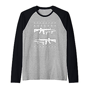 Gun Hunter Hunting Funny Cop Police Ugly Christmas Raglan Baseball Tee