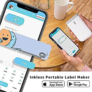 yugyet Mini Lable Maker Bluetooth Thermal Printer Portable with One Label Sticker Roll USB Rechargeable White