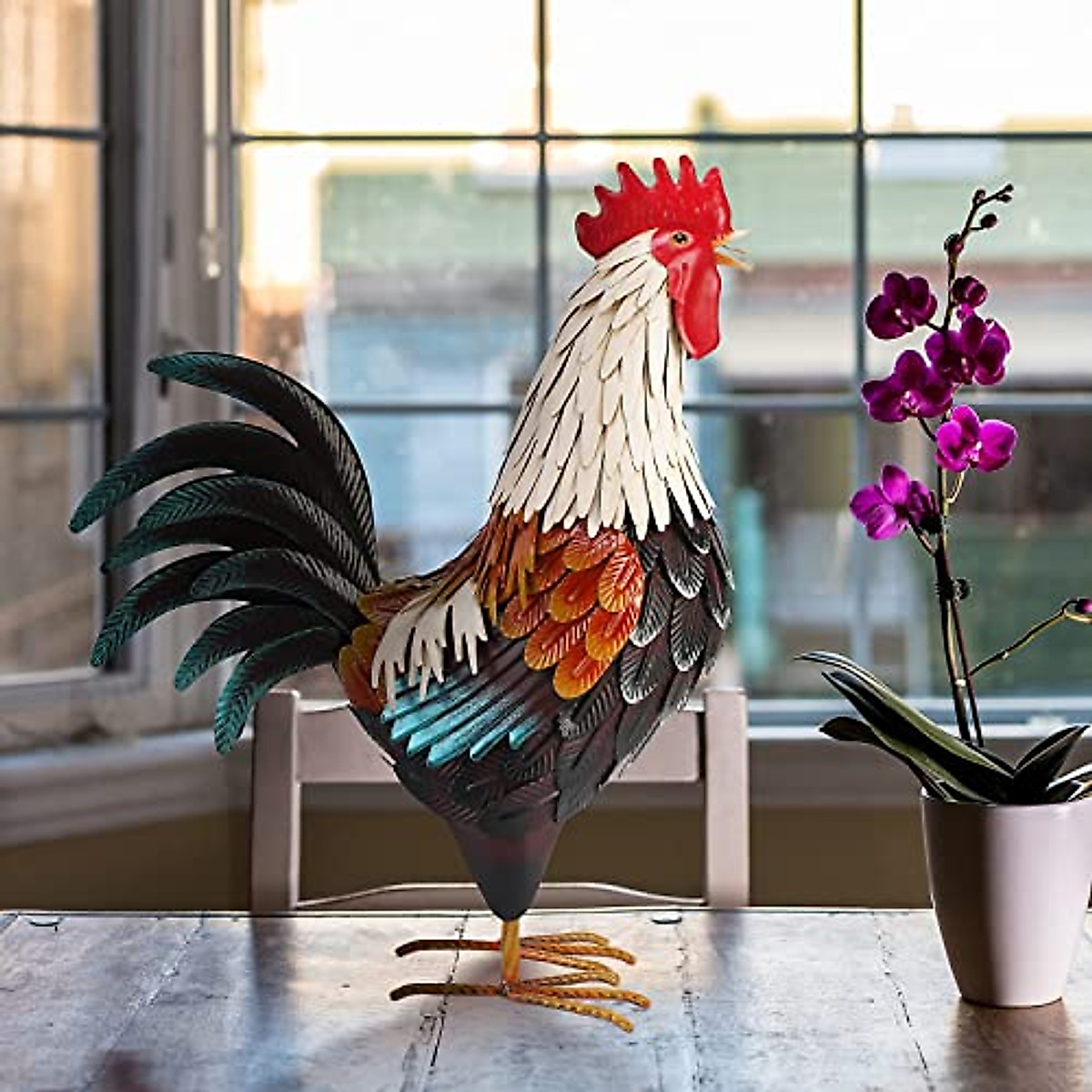 chisheen Metal Rooster Decor,Yard Chicken Decorations,Outdoor Garden Statues, Metal Chicken Sculpture for Backyard Patio Kitchen Decor & Lawn Ornaments