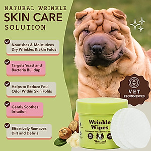 Natural Dog Company Wipes Bundle - (1) Wrinkle Balm Wipes, 50 Count (1) Skin Soother Wipes, 50 Count, Hypoallergenic, Soothing & Deoderizing Wipes for Dogs