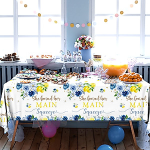 TEMYAXU 3Pieces She Found Her Main Squeeze Bridal Shower Tablecloth, 43 * 71Inch She Found Her Main Squeeze Lemon Tablecloth Lemon Bridal Shower Decorations for Lemon Bridal Shower Weddings Party