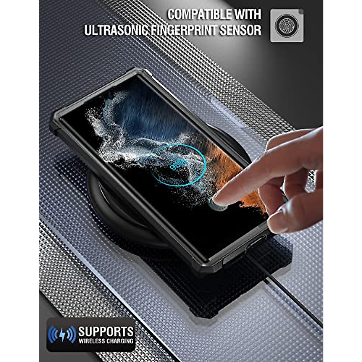 Poetic Guardian Case [6FT Mil-Grade Drop Tested] Designed for with Samsung Galaxy S22 Ultra 5G 6.8" (2022), Built-in Screen Protector Work with Fingerprint ID, Full Body Shockproof Case, Black/Clear