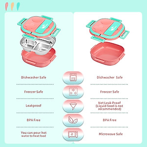 PEDECO Stainless Steel Kid Bento Box,4-Sided Lock Catch,Leak-Proof,3-Compartment,Lunch Box With Portable Cutlery-Ideal Portion Sizes (500ML) for Kids/Toddler-BPA-Free,Dishwasher Safe(Coral Pink)