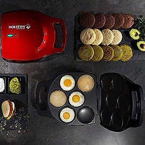 Holstein Housewares Non-Stick 6-Section Multi-Food Maker - Arepas, Mini Pancakes, Corncakes and More, 6-PC, Red/Black