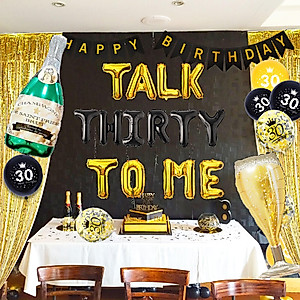LaVenty 47PCS Black Gold Talk 30 to Me Balloons Talk 30 to Me Birthday Decoration Talk Thirty To Me Backdrop Banner 30th Birthday Decoration Dirty 30 Birthday Decoration