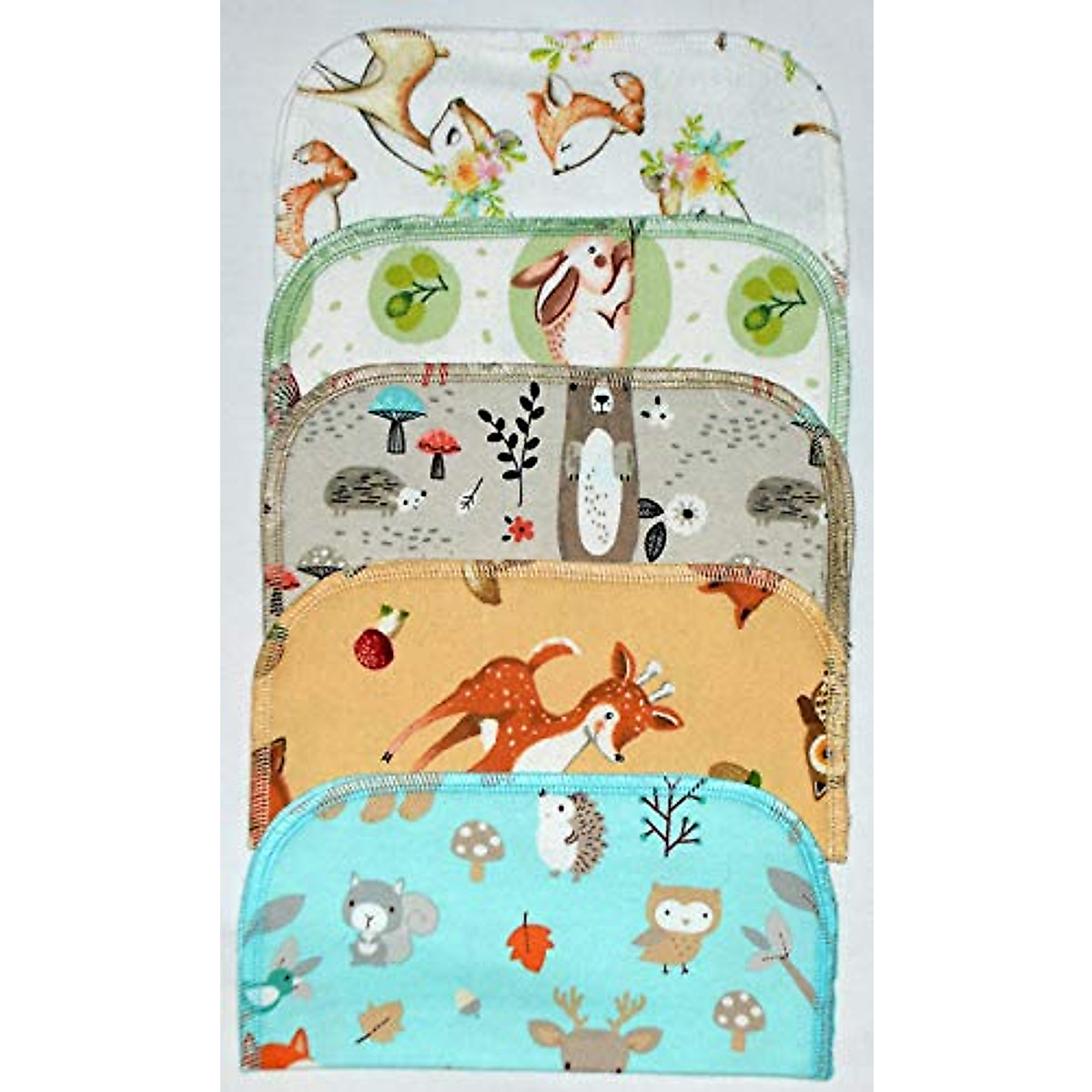 1 Ply Printed Flannel Little Wipes 8x8 Inches Set of 5 Sweet Woodland Animals