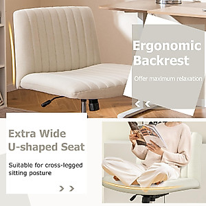 COSTWAY Criss Cross Legged Chair, Modern Armless Desk Chair w/Wide Seat & 120°Rocking, Height Adjustable Computer Task Chair No Wheels, Padded Swivel Vanity Chair for Home Office (Beige)