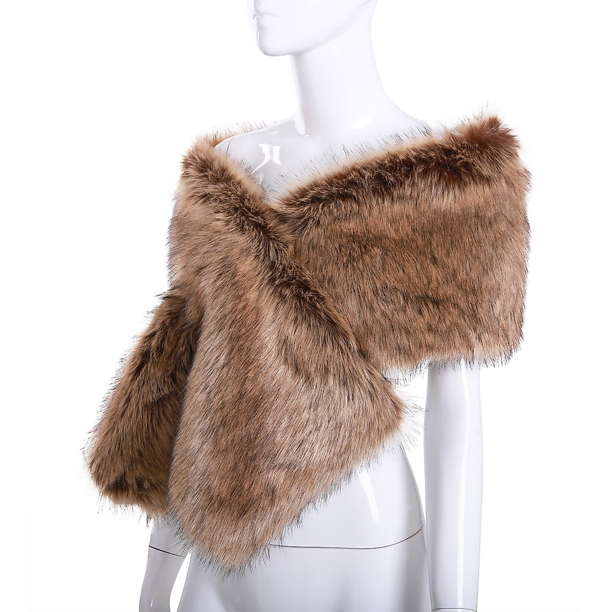 Women Long Faux Fox Fur Shawl Bridal Stole Cover Up Winter Soft Bolero Scarf Raccoon