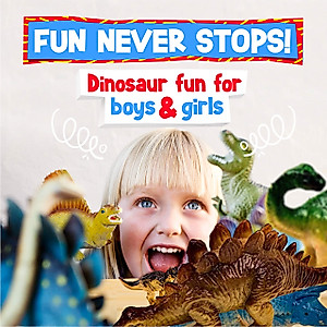 Think N Thrill Dinosaur Toys Storage Carrier for Kids Includes 6 Mini Dinosaurs 3 Toy Cars & Helicopter - #1 Best Fun Playset for Boys & Girls - Great for Children Ages 3+ Years Old (Dinosaur)