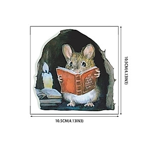 3D Mouse Hole Wall Stickers 3Pcs Mouse Reading Book in Wall Decals Water Funny Wall Stickers for Bedroom Nursery Wall Decor Mouse Stickers Valentines for Kids