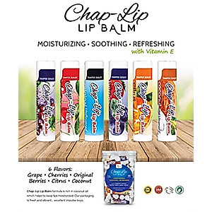 Chap-Lip Lip Balm Vitamin E Lip Balm with Coconut Oil - Lip Moisturizer Treatment - Soothing, & Refreshing, Total Hydration Treatment & Lip Therapy - Assortment of 6 Refreshing Flavors, 60 Count