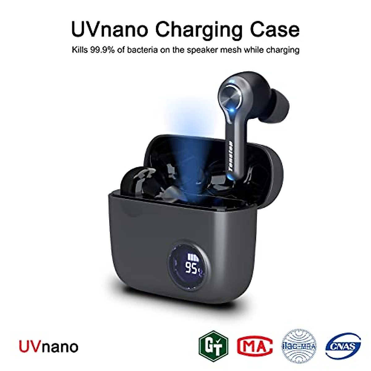 Tonstep ANC Earbuds, Wireless Earbuds Bluetooth 5.3, Noise Cancelling in-Ear Headphones with ENC Microphone and UVnano Wireless Charging Case, 38H Playtime, IPX6 Waterproof Stereo Earphones(Grey)