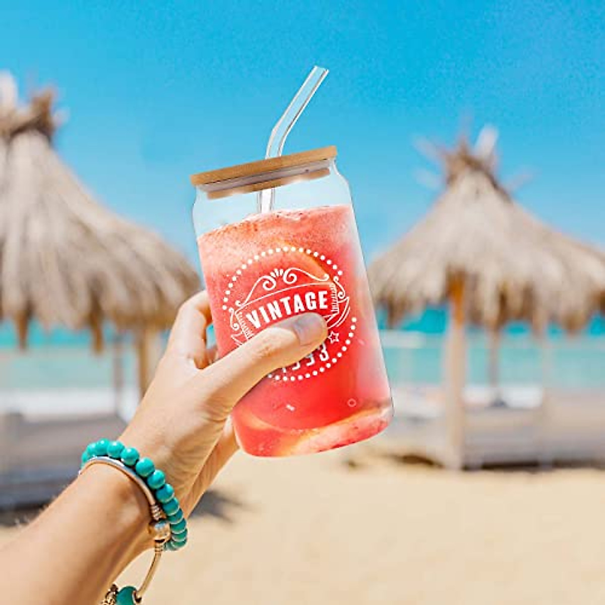 Delsakhula 30th Birthday Gifts for Women Men Vintage 1993 Coffee Can Glass 30 Year Old Birthday Vintage 1993 Glass Can Gifts for Women Men Coffee Glass Can with Bamboo Lid and Glass Straw 16 Oz