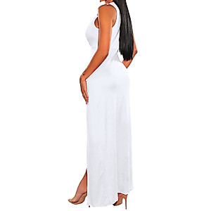 Women's Sexy Sleeveless High Side Split Bodycon Deep V Neck Bandage Dress Party Club Maxi Dresses White