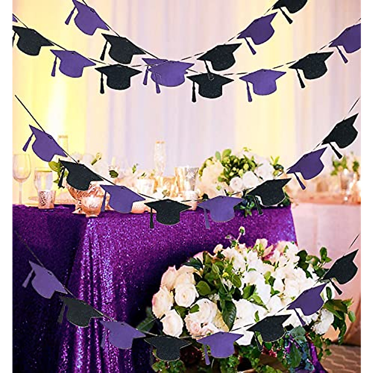 Graduation Decorations Purple Black 2023 /4pcs Graduation Hat Banner Garlands Purple Black for Class of 2023 Graduation Party Supplies/Purple Graduation Decor