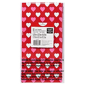 American Greetings 10.375" Valentine's Day Goodie Bags, Hearts and Stripes (16-Bags)