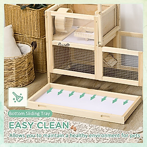 PawHut Extra Large Wooden Hamster Cage with Sliding Tray, Large Hamster Cage Including Seesaw, Small Animal Habitats with Openable Roofs, Wide Ramp for Racing, Running Wheel, Natural