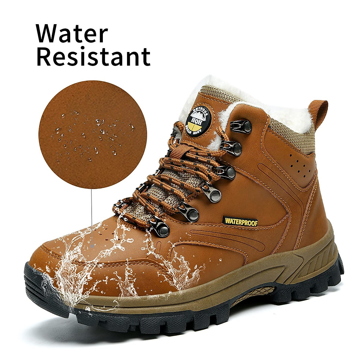 Mens Womens Snow Winter Boots Anti-Slip Mid Ankle Trekking Waterproof Hiking Outdoor Shoes Warm Fur Lined Size7 Brown
