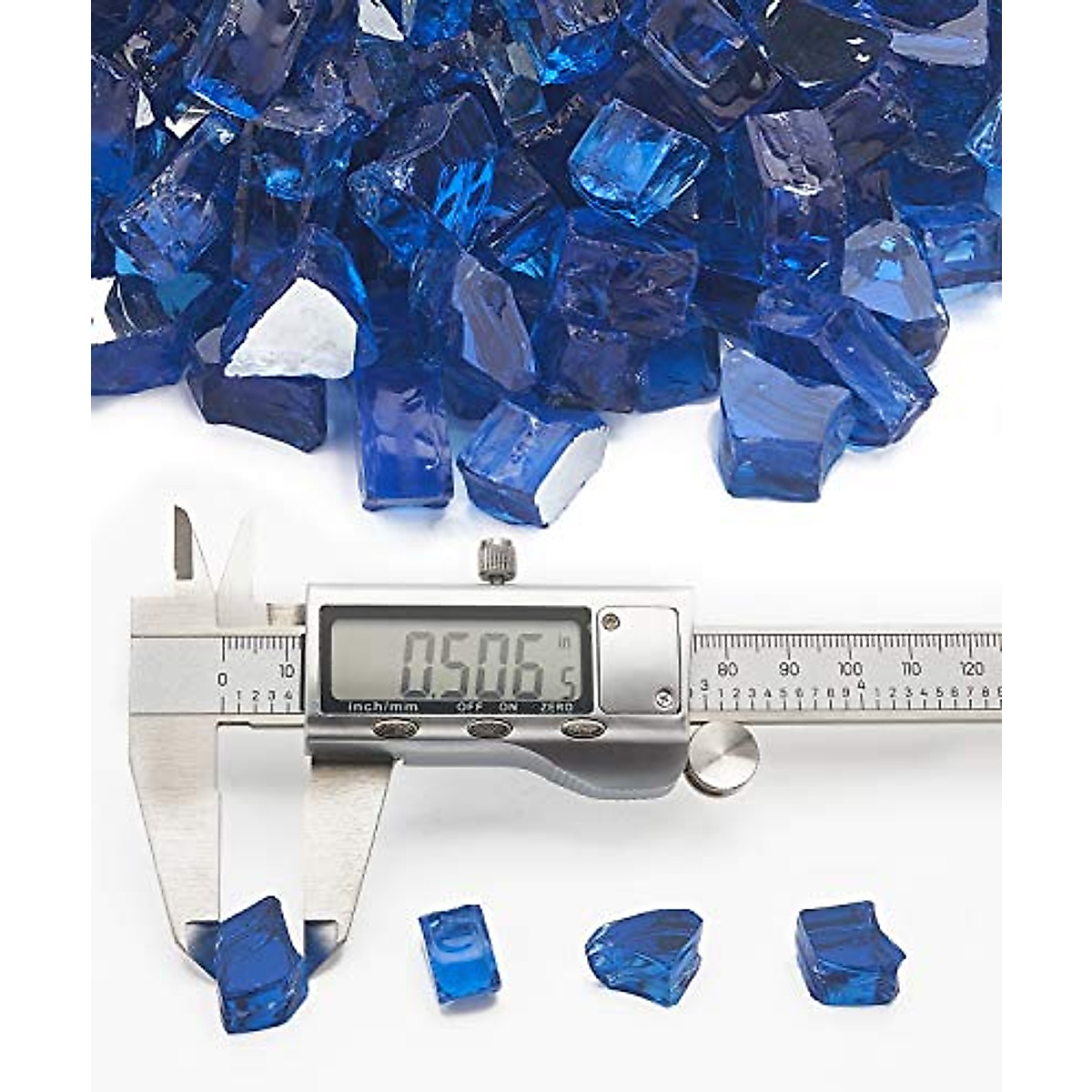 NUPICK 20 Pound Fire Glass, 1/2 Inch Reflective Fire Glass, Fit with Fire Pit Glass and Fireplace Glass, Blue