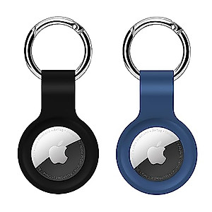 2pcs AirTag Key Ring Keychain, Compatible with AirTag Holder Cover, AirTags Case, Air Tag Holder for Man, Soft Full Protective Tracker for Luggage, Keys, Cat Dog Pets Collar, Backpacks (Black+Blue)