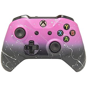Hand Airbrushed Fade Xbox One Custom Controller Compatible with Xbox One (Pink & Black Fade W/Silver Splatter)