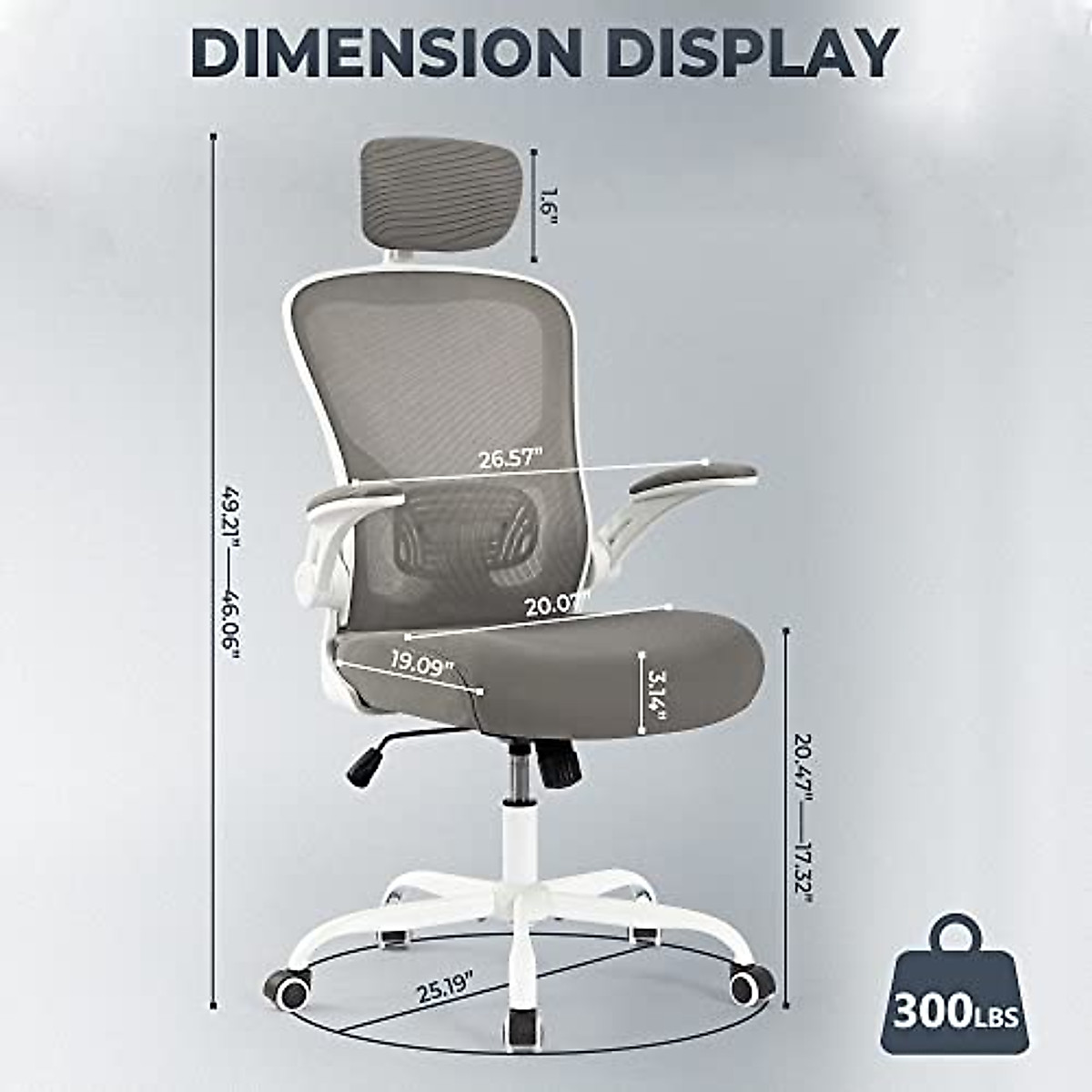 COLERLINE Home Office Chair Ergonomic Swivel Task Desk Chair Adjustable Headrest with Flip-Up Arms, Tilt Function, Lumbar Support & PU Wheels, Swivel Computer Task Chair for Men Women Adults 300lbs