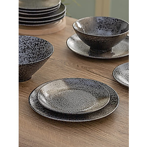 Kanwone Ceramic Dessert Salad Plates - Set of 6, 8 Inch, Kitchen Round Plates for Dessert, Salad, Snacks, Appetizers, Steak, Microwave, Oven and Dishwasher Safe, Black Glazed