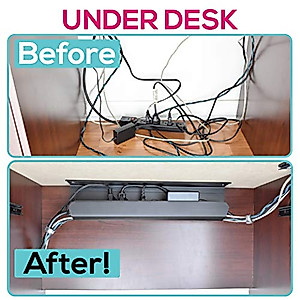 Cable Management Tray, Under-Desk, On-Wall or Side-of-Desk, 17x4x2.4”, 2-PK, Hide & Organize Your Cables, Power Supplies and Power Strips, Bonus 10-Pk Cable Ties