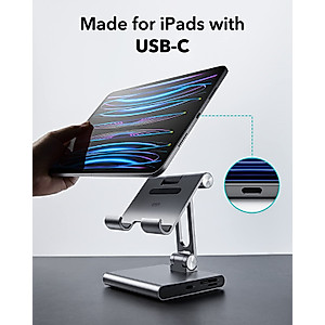 ESR 8-in-1 Portable Stand Hub, USB C Hub with Adjustable Stand, 100W PD Charging, 2 USB 3.0 Ports, 4K HDMI, 3.5-mm Jack, SD/microSD Card Slots, Compatible with iPad 10, iPad Pro, and Other USB-C iPads